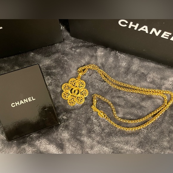 CHANEL | Jewelry | Sold Chanel Flower Gold Chain Pendant Necklace 95a ...